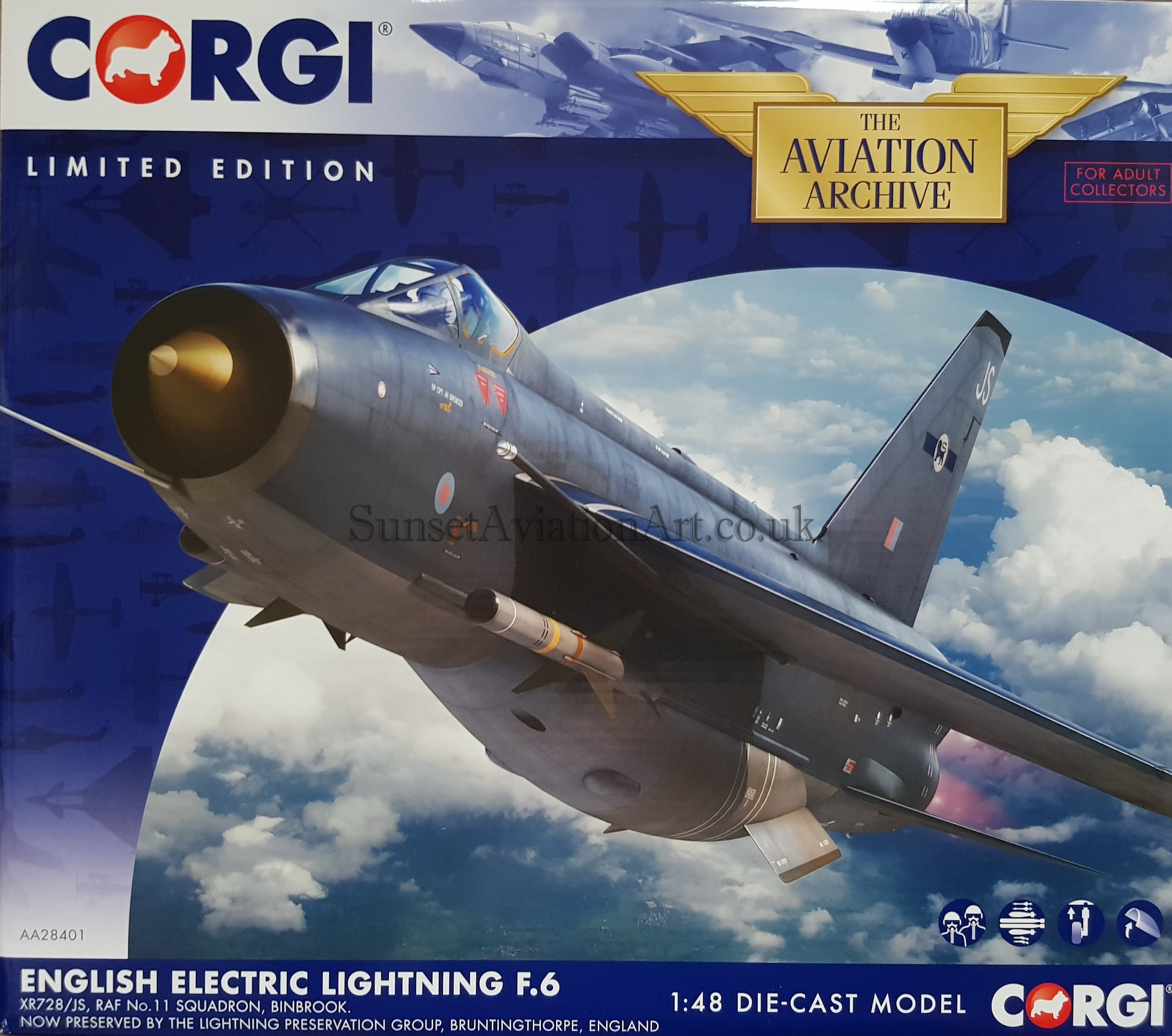 AA28401 Lightning F.6 XR728/JS, RAF Binbrook scale 1:48 die cast model
