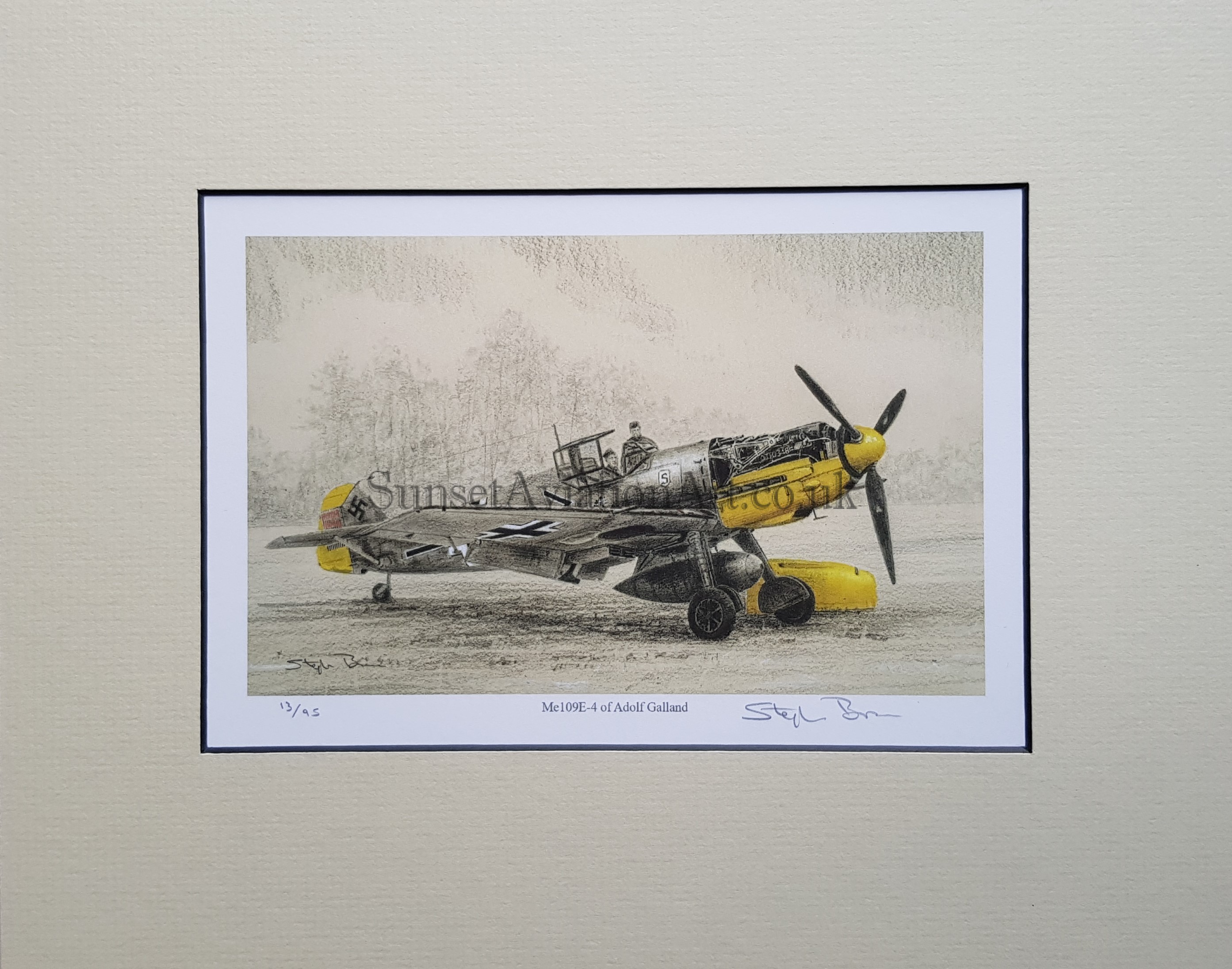 Me 109 E 4 of Adolf Galland signed limited edition cameo print