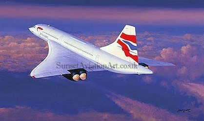 Birthday card Farwell Concorde (Blank inside) G-BOAD Sunset Aviation Art