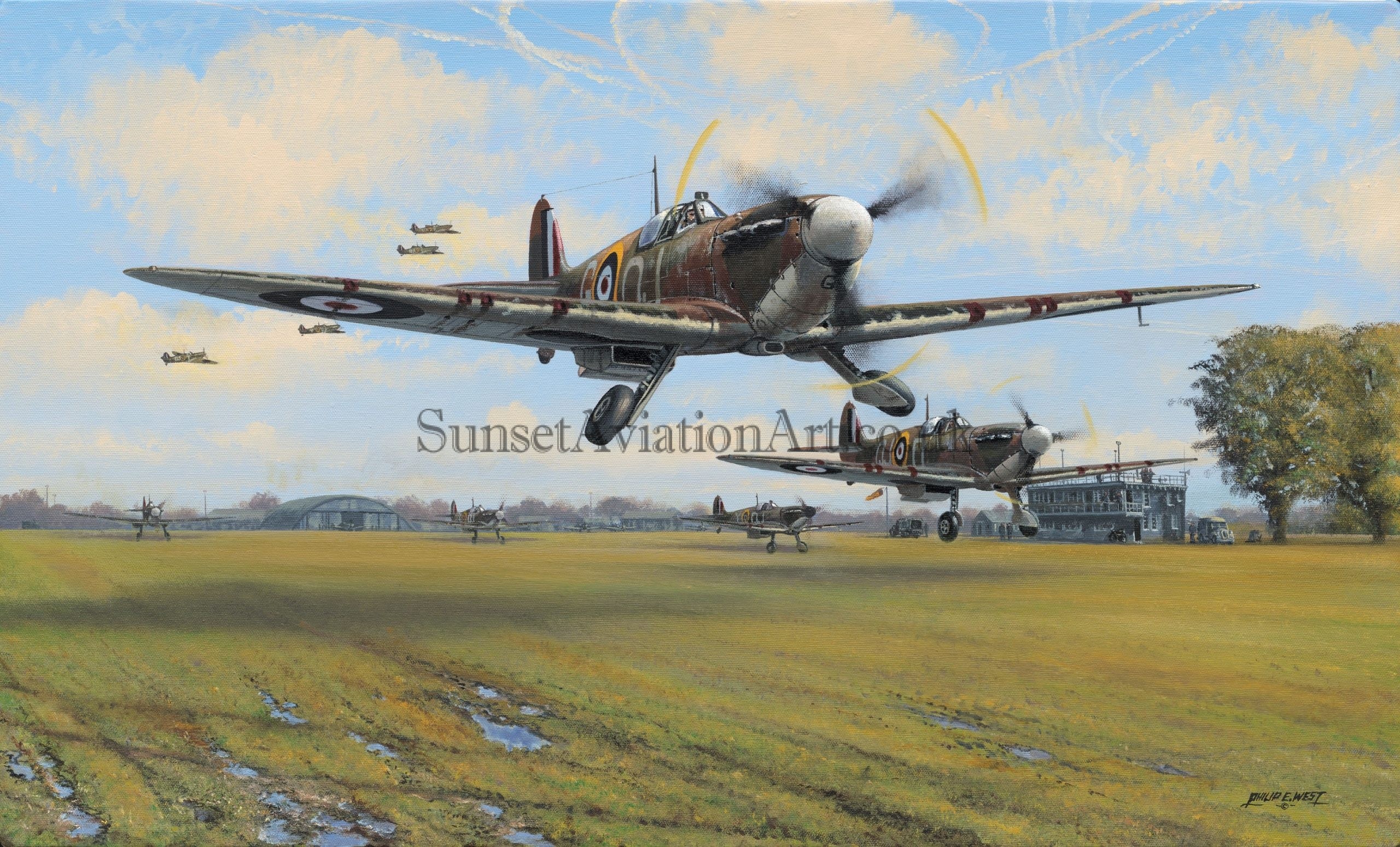 Birthday card RAF Spitfire Scramble. Spitfires from 92 Squadron
