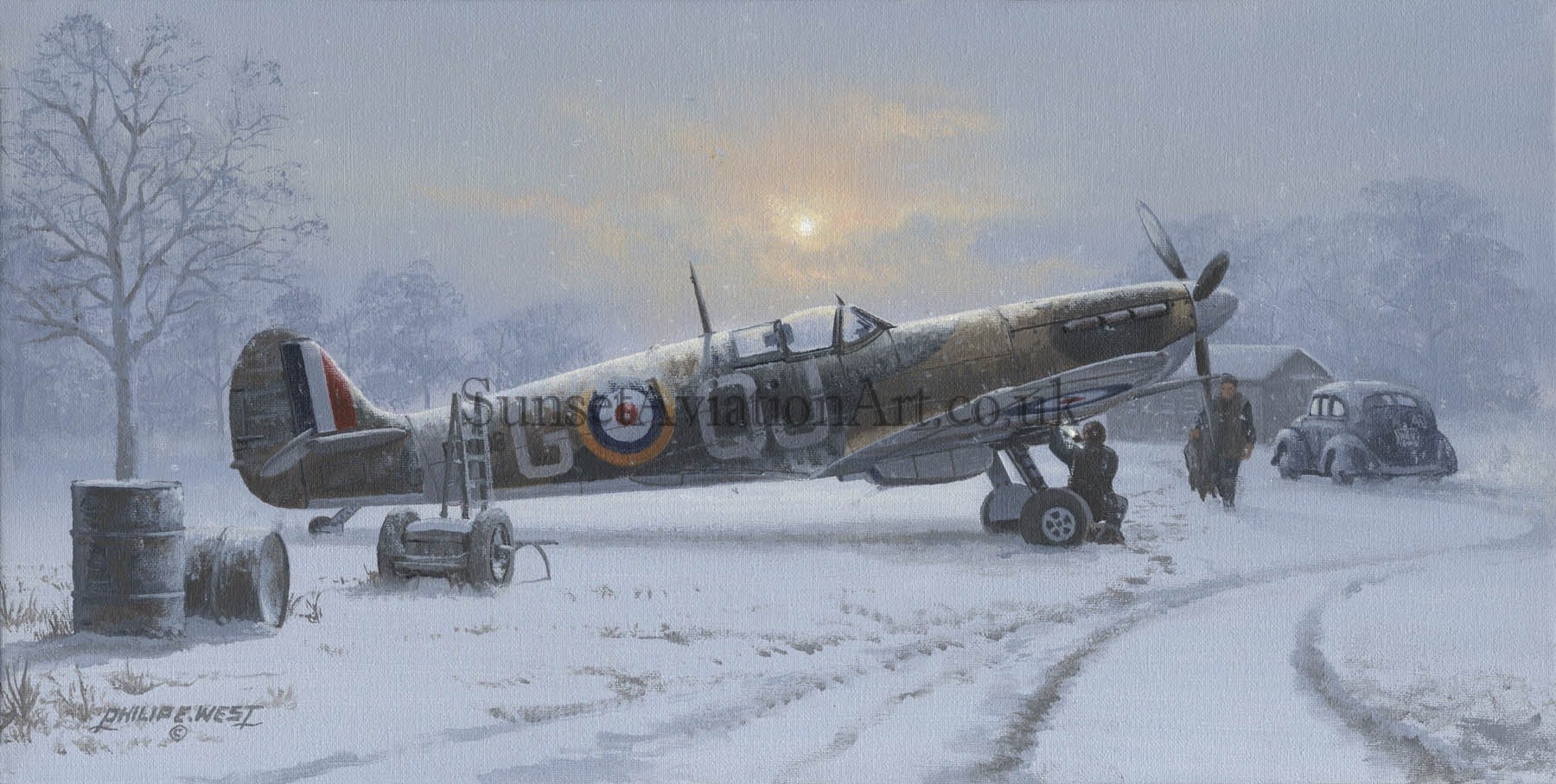 RAF Spitfire Christmas card Winter of 41 - Sunset Aviation Art