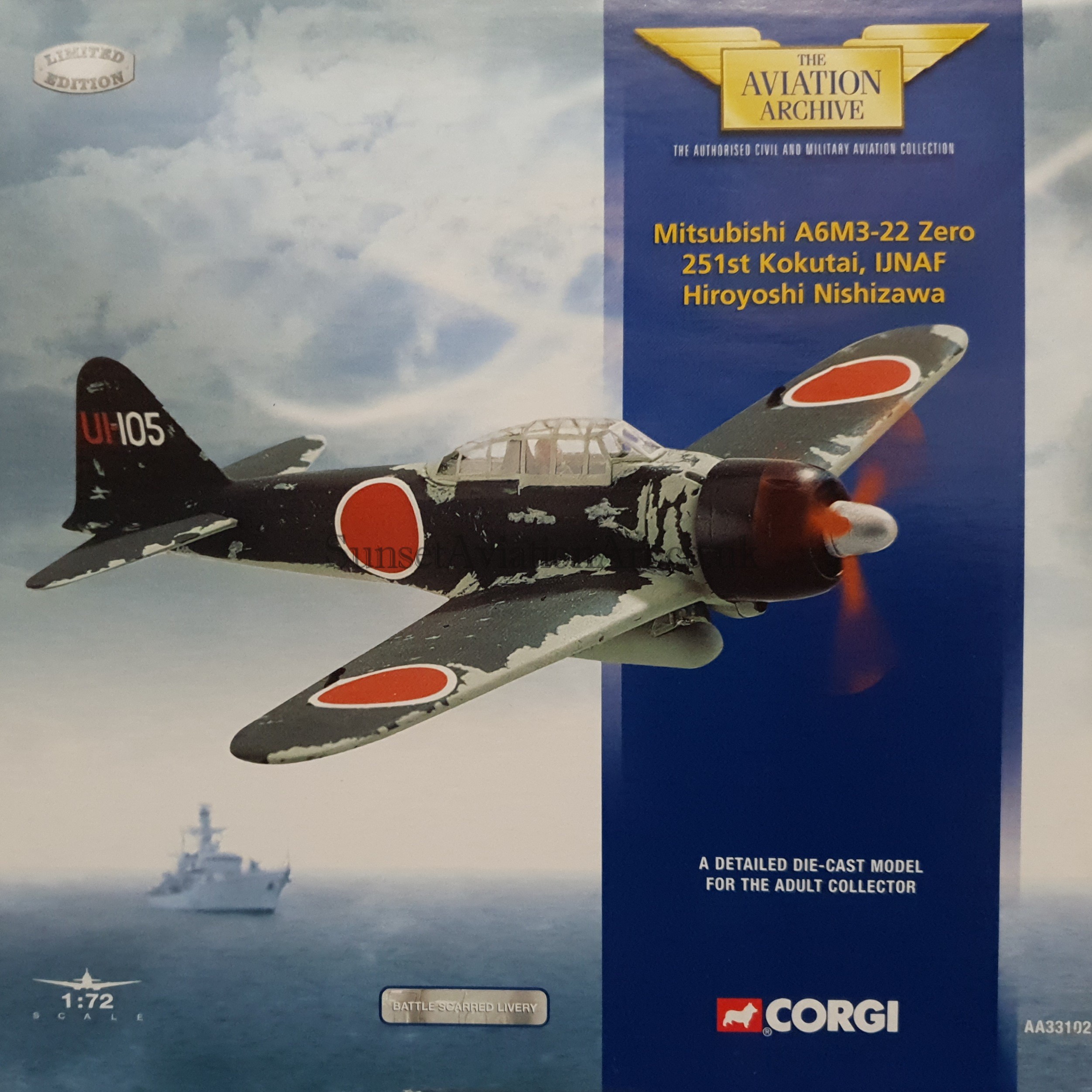 Corgi AA33102 Mitsubishi A6M3-22 Zero 251st Kokutai Hiroyoshi