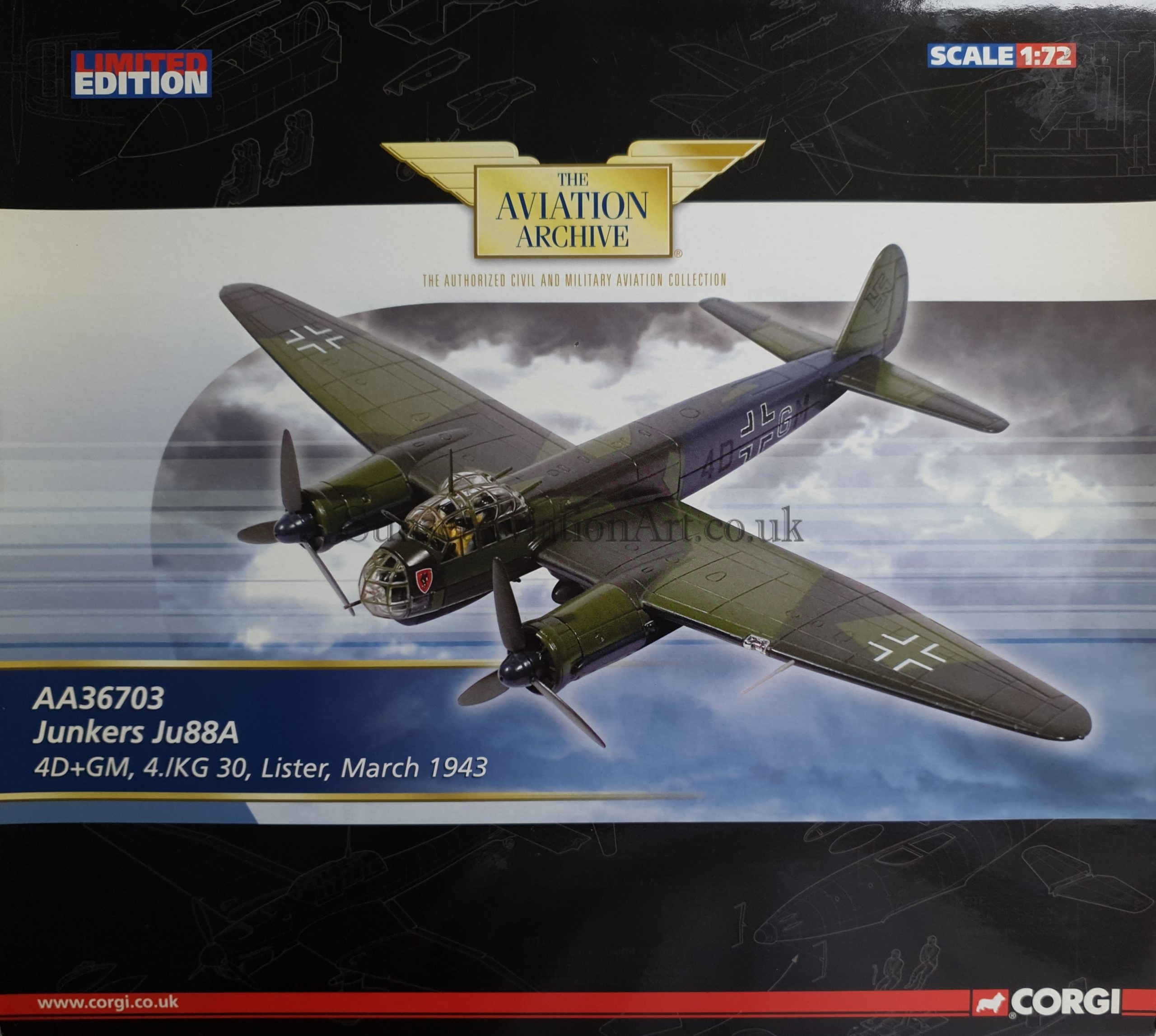 Corgi AA36703 Junkers Ju88A 4D+GM 4./KG 30, Lister 1943